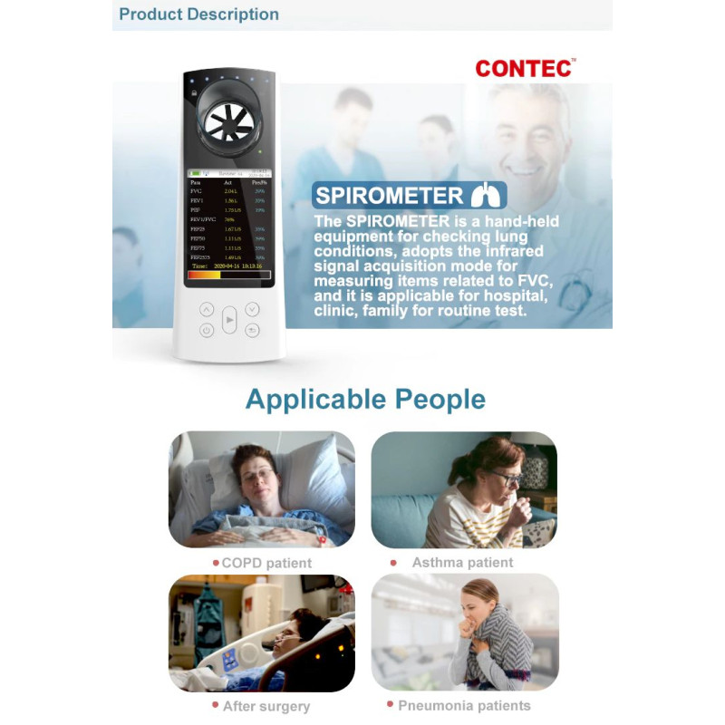Contec Digital Bluetooth Spirometer Sp80B Lung Breathing Diagnostic ...