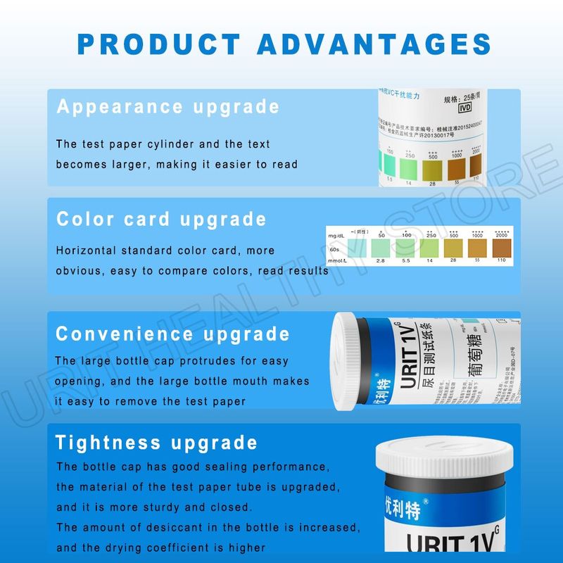 100Strips Urit-1V Urinalysis Reagent Strips Urine Test Strip Ketone ...