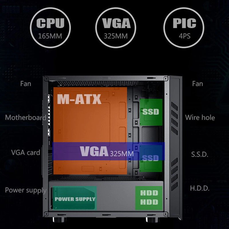 Aigo Pc Gaming Case Atx Tower Computer Case With 120Mm Pwm/Argb Fan ...