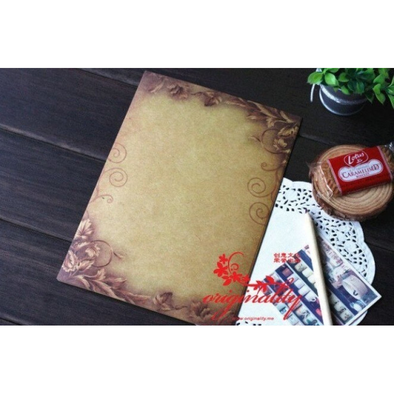 Kraft Brown Letter Paper 16Sheets Vintage Flower Design Writing Paper ...