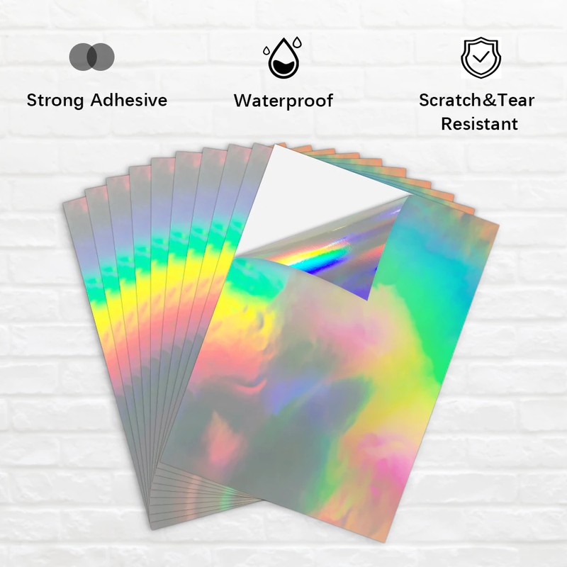 10 Sheets A4 Holographic Printable Vinyl Sticker Paper Waterproof Self ...