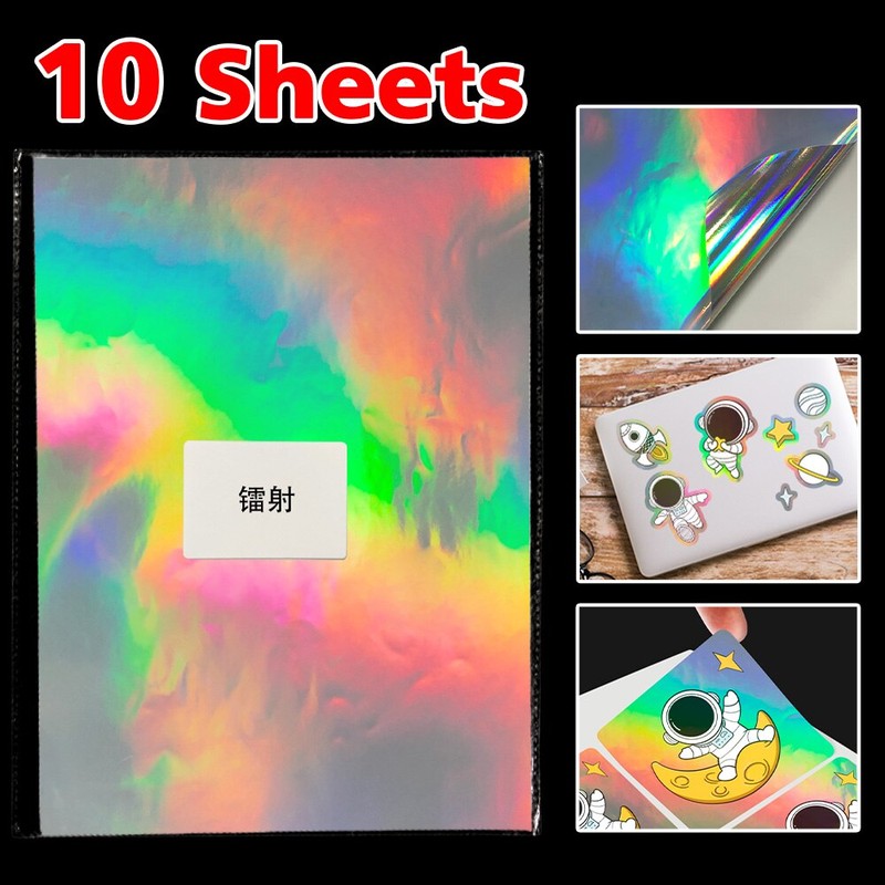 10 Sheets A4 Holographic Printable Vinyl Sticker Paper Waterproof Self ...