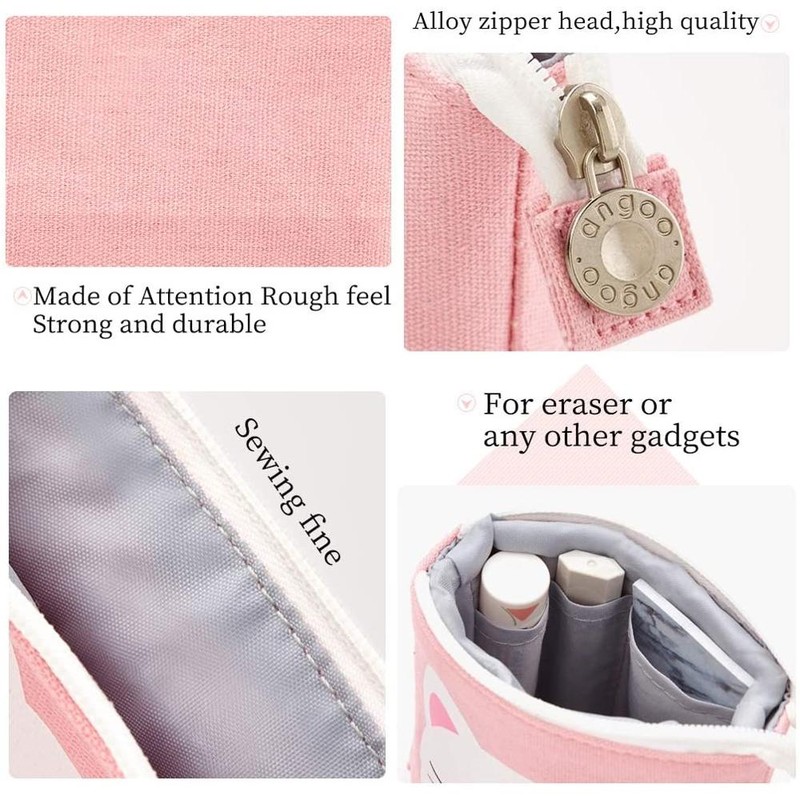 Angoo [재미] 펜 연필 가방 케이스, 만화 귀여운 고양이 곰 양 캔버스 접이식 스탠딩 홀더 문구 주최자 어린이 선물 A6445