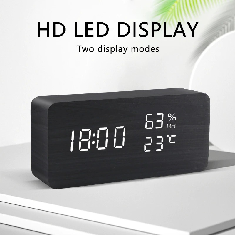 Despertador De Madeira Com Led, Controle Por Voz Digital Usb/Aaa Dispositivo Eletrônico, Relógio ...