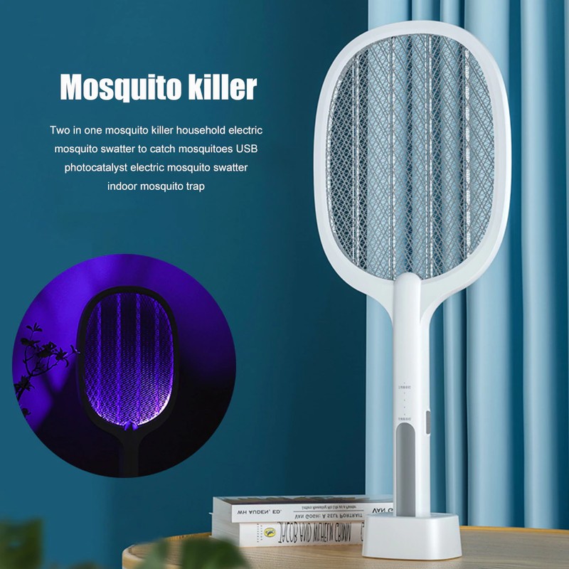 Electric Mosquito Lamp Uv Light Fly Swatter Trapper Rechargeable Insect ...