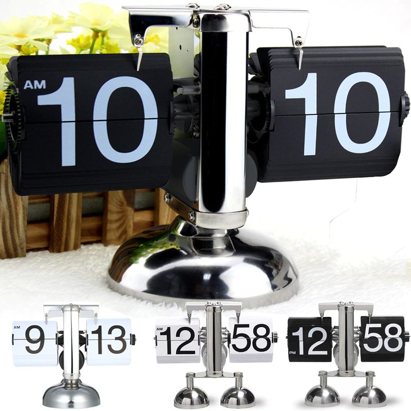 Flip Digital Clock Small Scale Table Retro Stainless Steel Flip ...