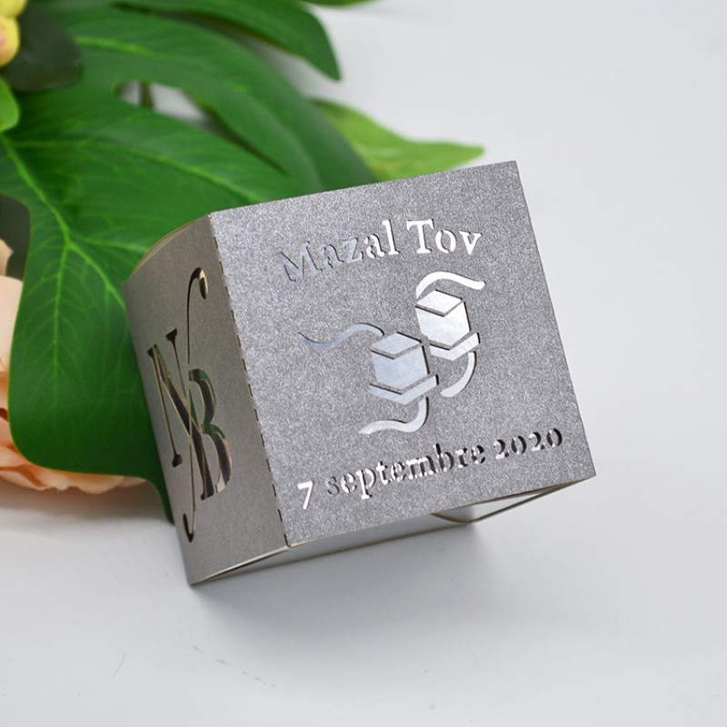 Bar Laser Cut Square Gold Candy Box With Custom Tefillin White Overlay