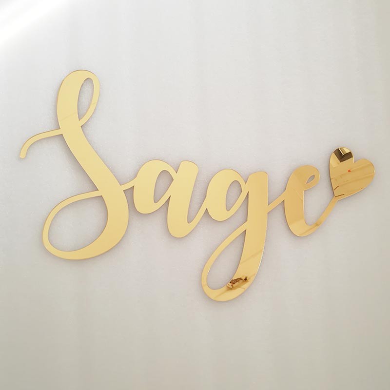 Pesonalized Acrylic Mirror Gold Wall Design Name Sign Wood Custom Baby ...