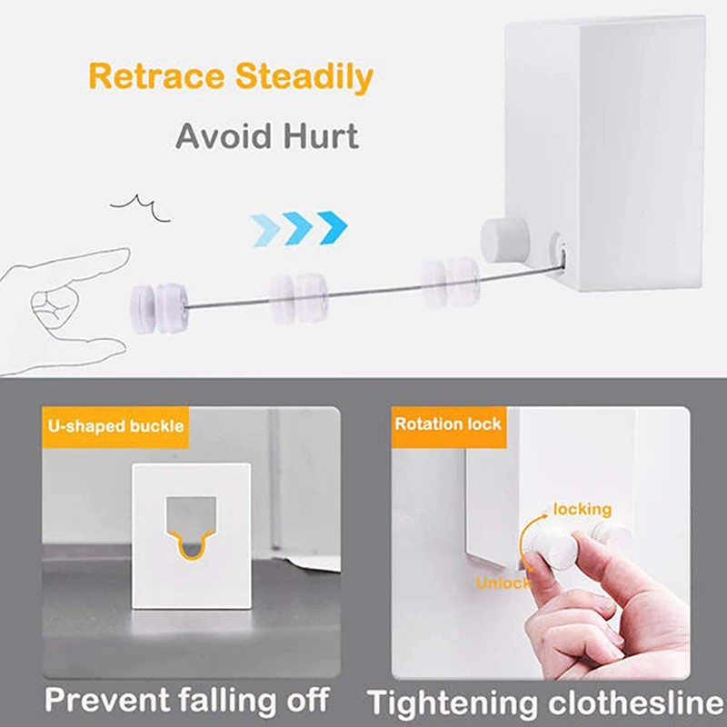 4M Clothesline Wall-Mounted Washing Clothes Drying Line Balcony ...