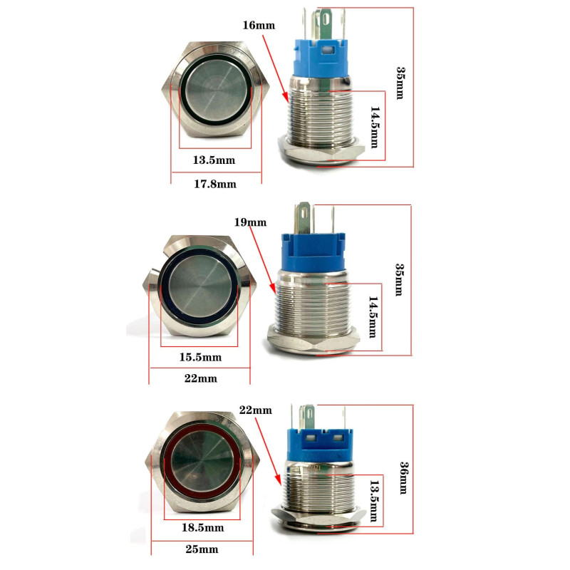 12/16/19/22Mm Waterproof Metal Push Button Switch Led Light Momentary ...