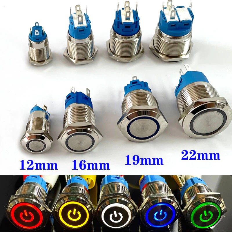 12/16/19/22Mm Waterproof Metal Push Button Switch Led Light Momentary ...