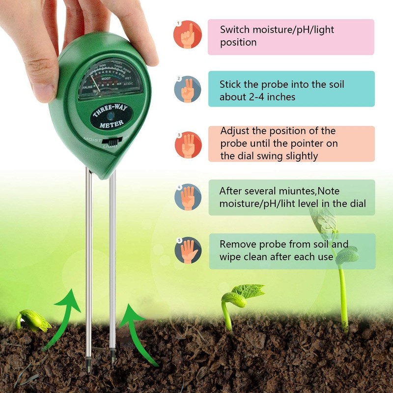 Soil Ph Tester, 3/4 In 1 Ph Light Acidity Meter Plant Soil Tester Kit ...