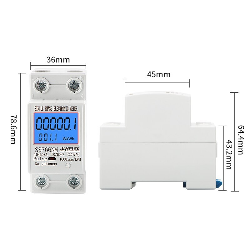 Digital Single Phase Energy Meter Kwh Voltage Current Power Consumption ...