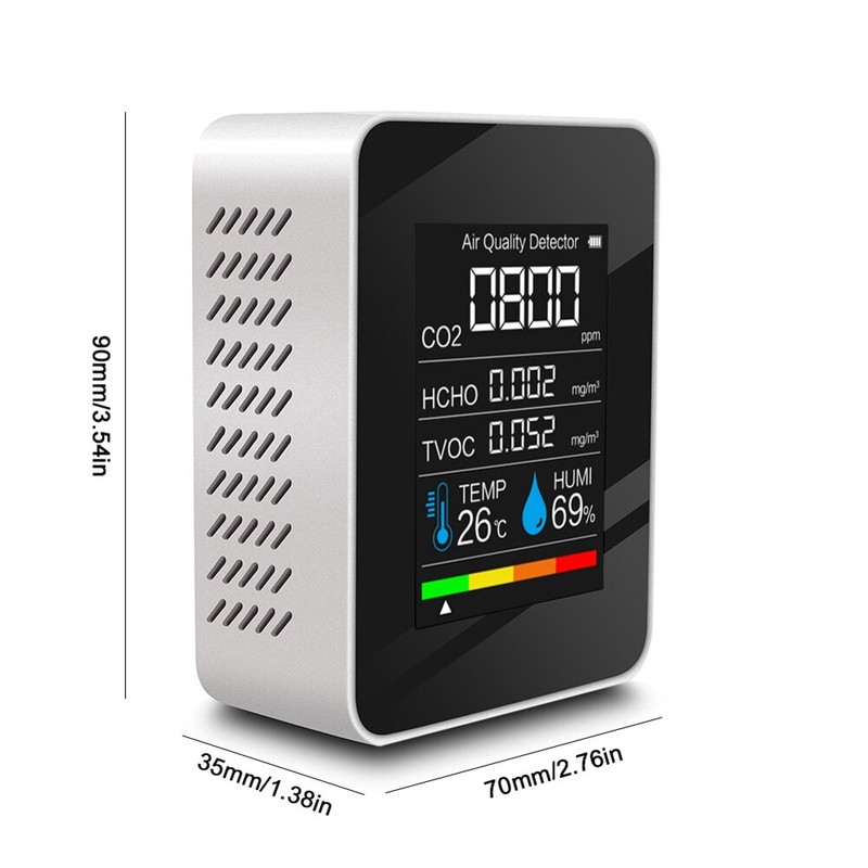 5 In 1 Co2 Meter Digital Temperature Humidity Sensor Tester Air Quality ...