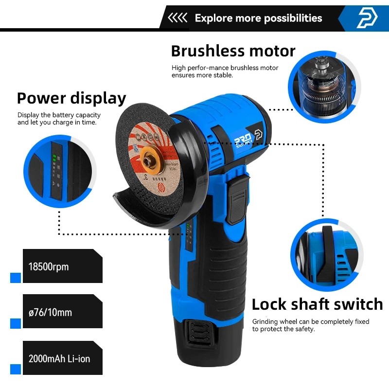 12V Angle Grinder Mini Cordless Polishing Machine 18500Rpm 2000Mah ...