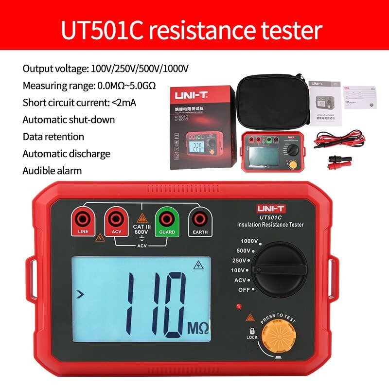 Uni-T Insulation Resistance Tester Meter Ut501C Earth Ground Resistance ...