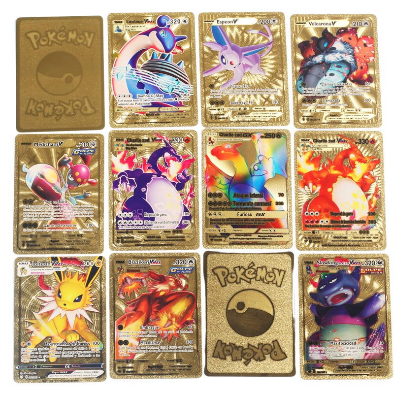 54Pc Cartas Pokemon Metal Gold Card Box Golden Letters Playing Cards ...