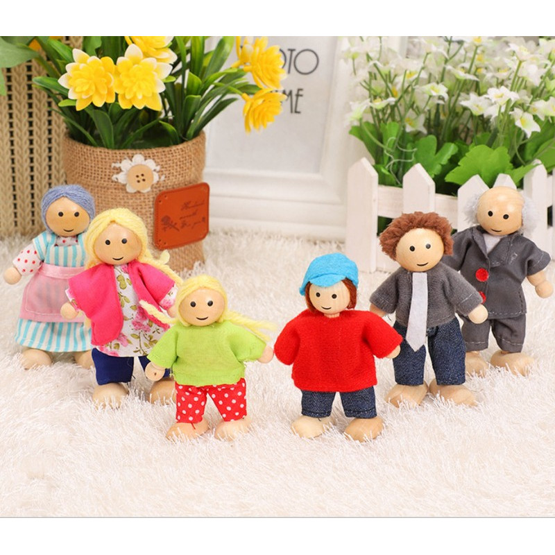 Happy Doll Family 6 People Set Toy Wooden Jointed Dolls Children Muppet ...