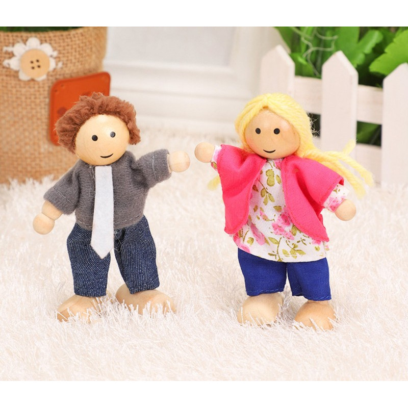 Happy Doll Family 6 People Set Toy Wooden Jointed Dolls Children Muppet ...