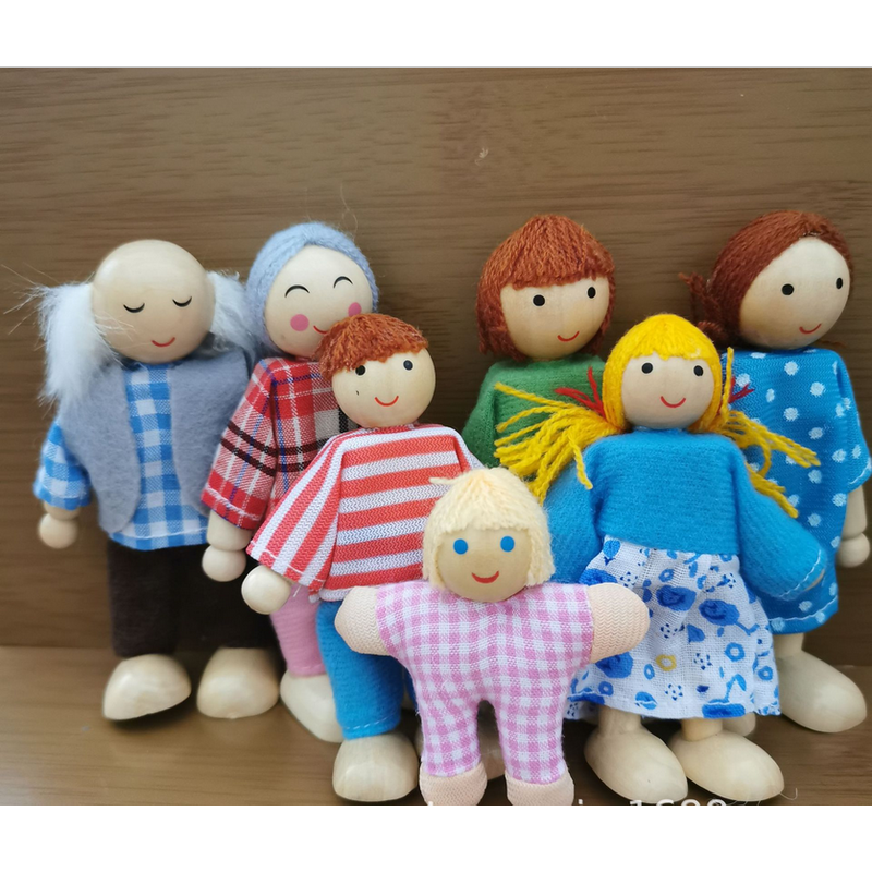 Happy Doll Family 6 People Set Toy Wooden Jointed Dolls Children Muppet ...