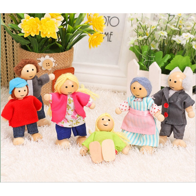 Happy Doll Family 6 People Set Toy Wooden Jointed Dolls Children Muppet ...