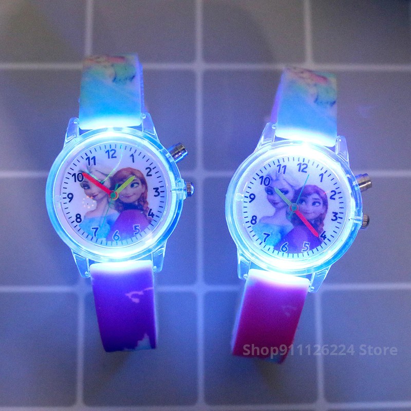 Princess Elsa Kids Watches Girls Silicone Strap Cartoon Light Children ...