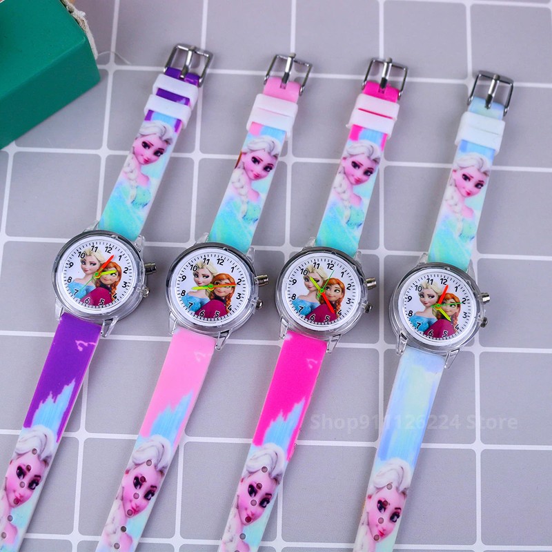 Princess Elsa Kids Watches Girls Silicone Strap Cartoon Light Children ...