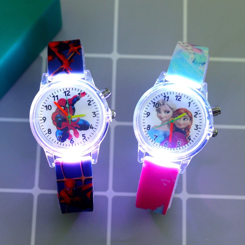 Princess Elsa Kids Watches Girls Silicone Strap Cartoon Light Children ...